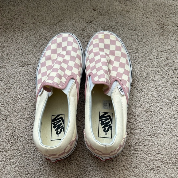 Vans | Shoes | Vans Pink And Cream Checkered Slip On Sneakers | Poshmark